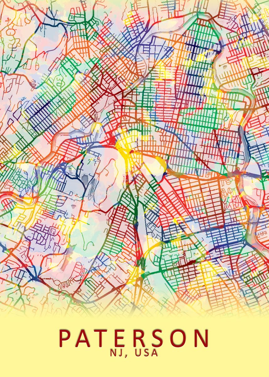 'Paterson NJ USA City Map' Poster by City Map Art Prints | Displate