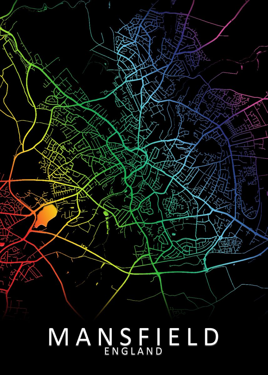 'Mansfield England City Map' Poster, picture, metal print, paint by ...