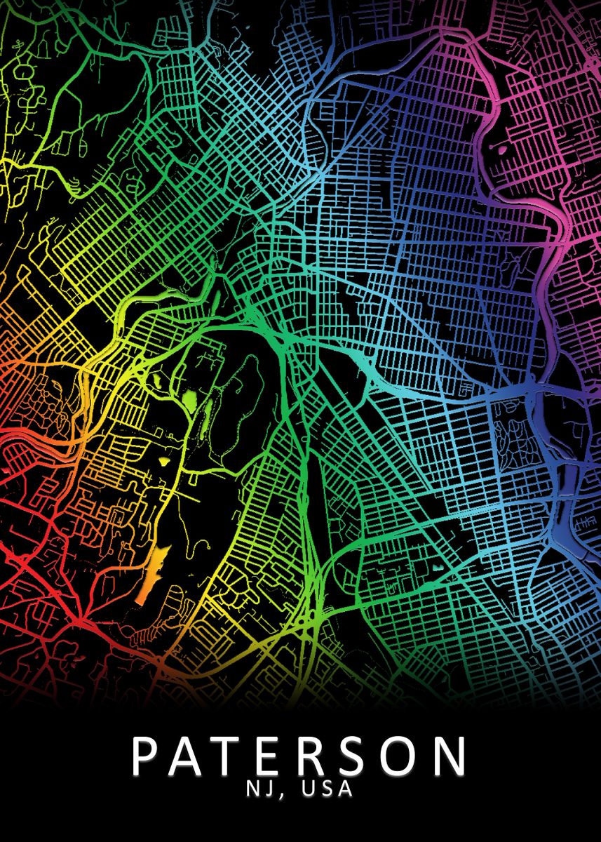 'Paterson NJ USA City Map' Poster, picture, metal print, paint by City ...