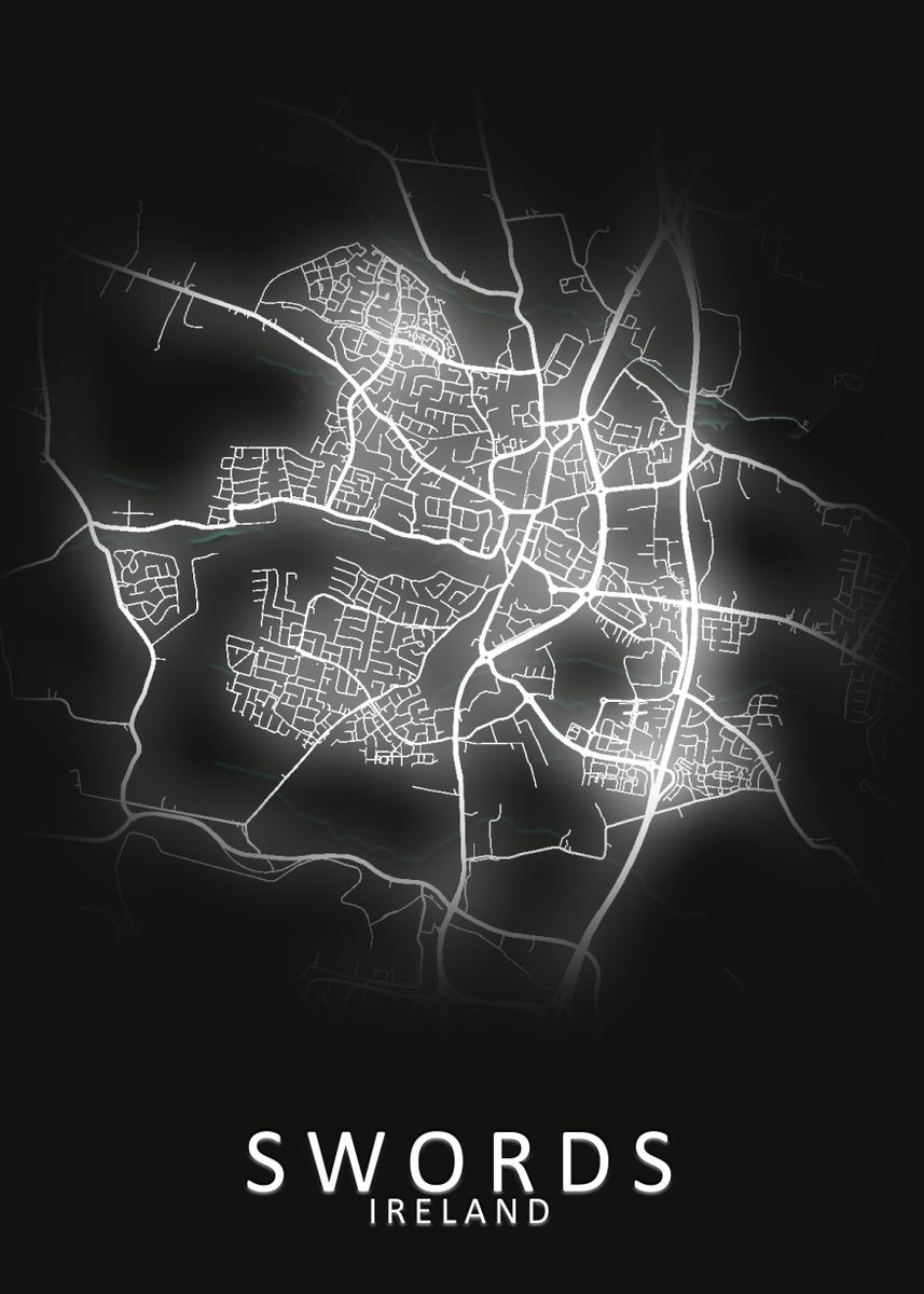 'Swords Ireland City Map' Poster, picture, metal print, paint by City ...