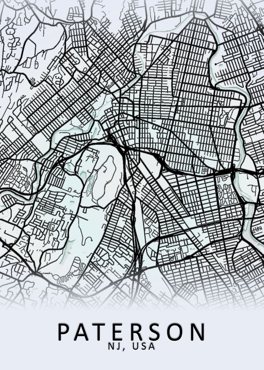 'Paterson NJ USA City Map' Poster, picture, metal print, paint by City ...