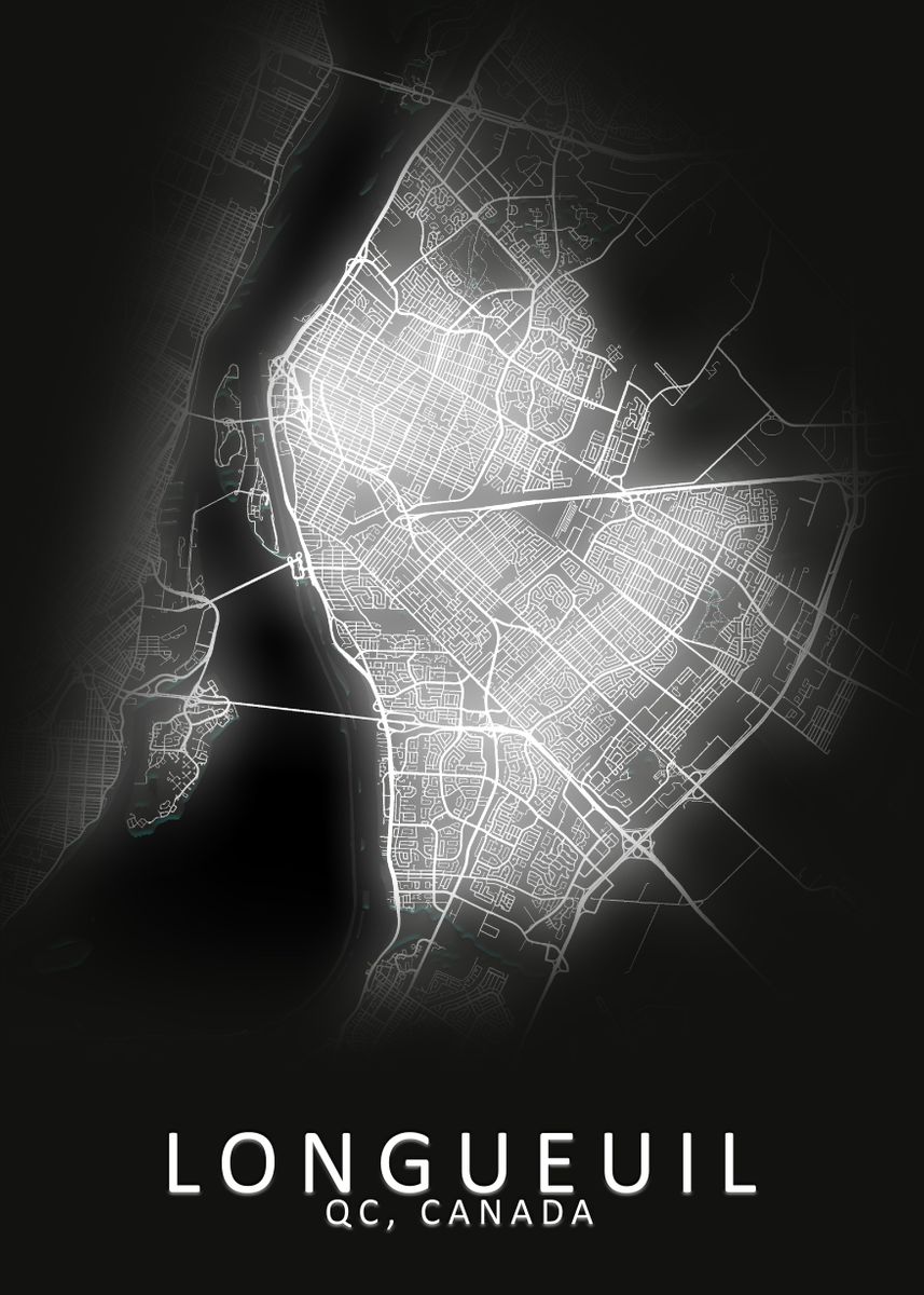 'Longueuil Canada City Map' Poster, picture, metal print, paint by City ...