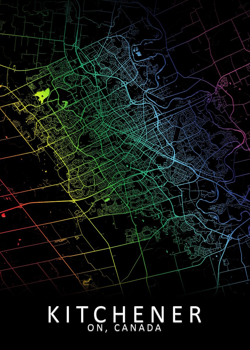 'Kitchener Canada City Map' Poster, picture, metal print, paint by City ...