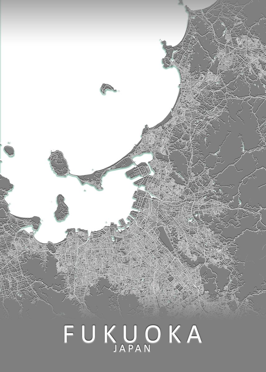 'Fukuoka Japan City Map' Poster, picture, metal print, paint by City ...