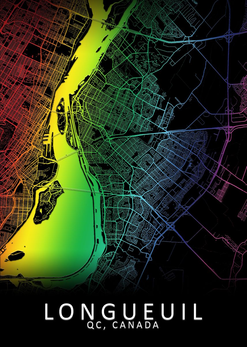 'Longueuil Canada City Map' Poster, picture, metal print, paint by City ...