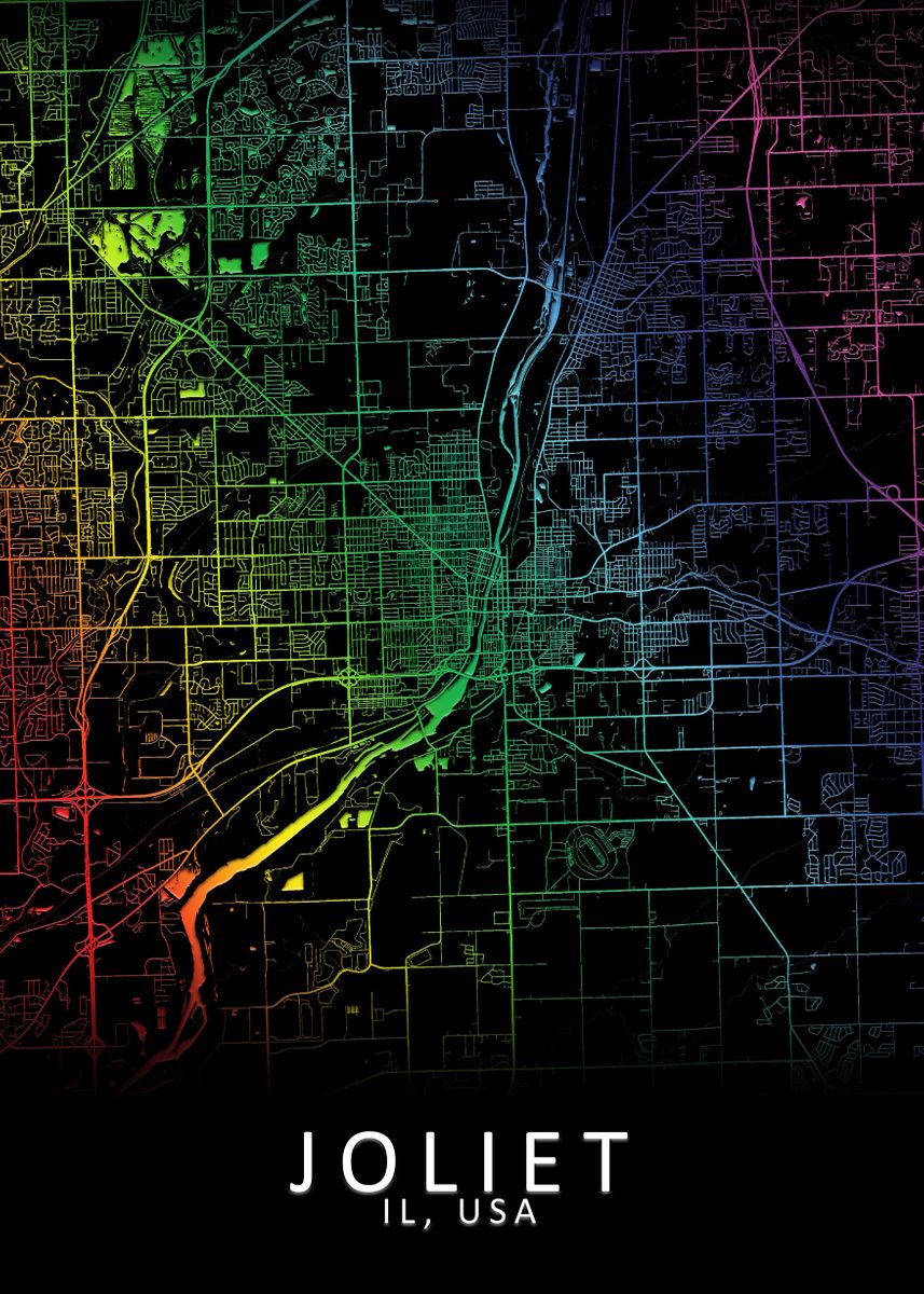 'Joliet IL USA City Map' Poster, picture, metal print, paint by City ...