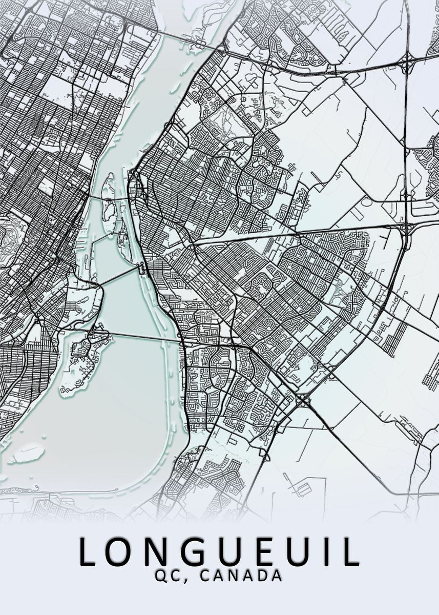 'Longueuil Canada City Map' Poster, picture, metal print, paint by City ...