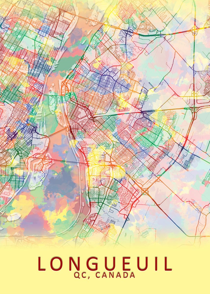 'Longueuil Canada City Map' Poster, picture, metal print, paint by City ...