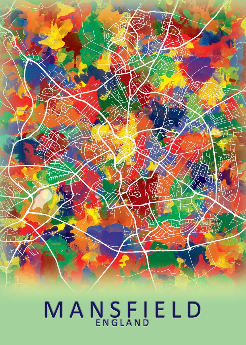 'Mansfield England City Map' Poster, picture, metal print, paint by ...