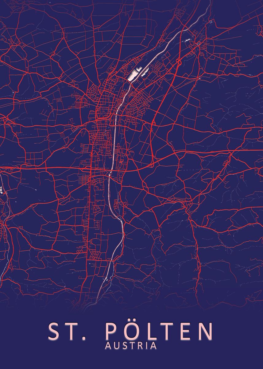 'St Polten Austria City Map' Poster by City Map Art Prints | Displate