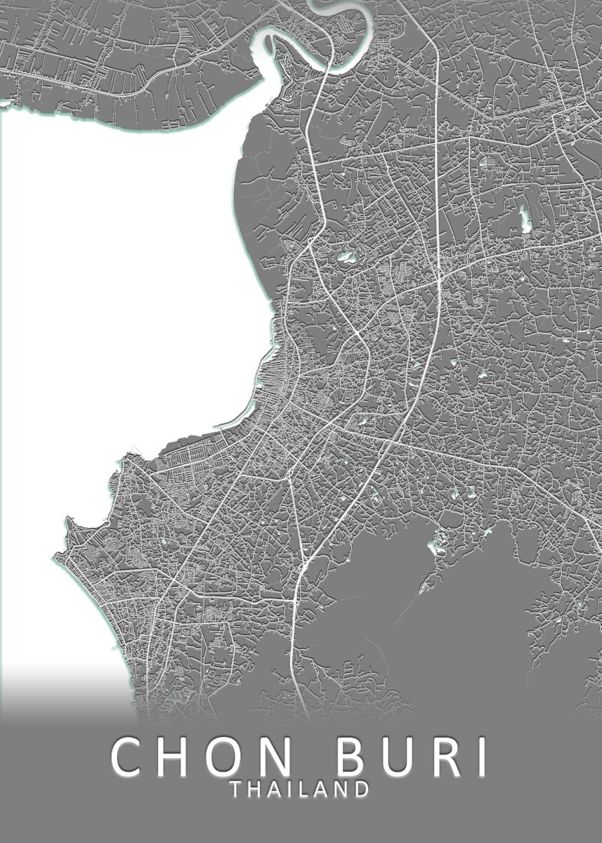 'Chon Buri Thailand Map' Poster, picture, metal print, paint by City ...
