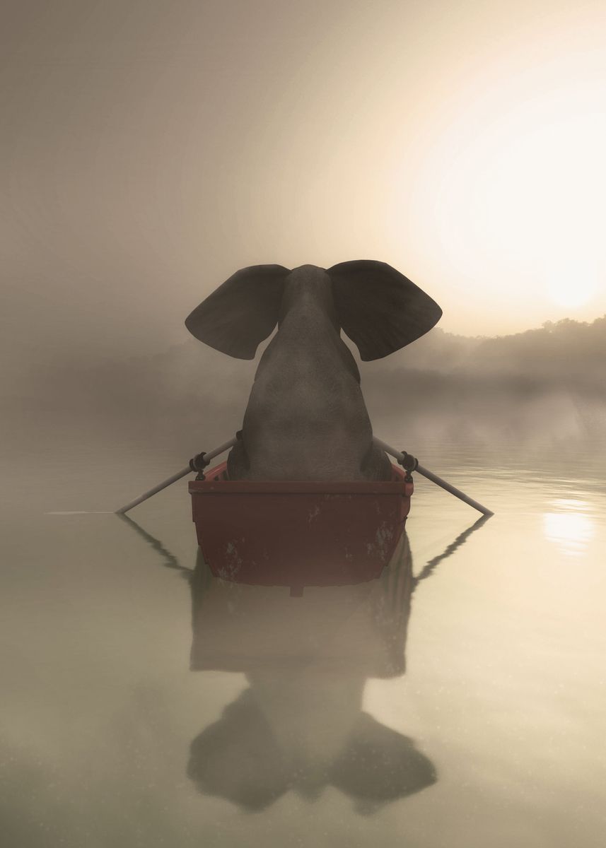 'Elephant in a boat' Poster, picture, metal print, paint by Alberto ...