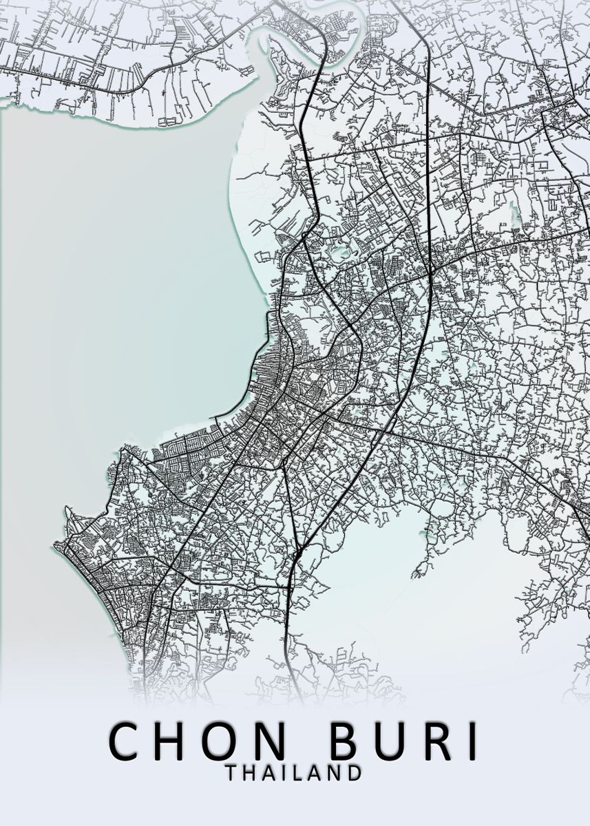 'Chon Buri Thailand Map' Poster, picture, metal print, paint by City ...