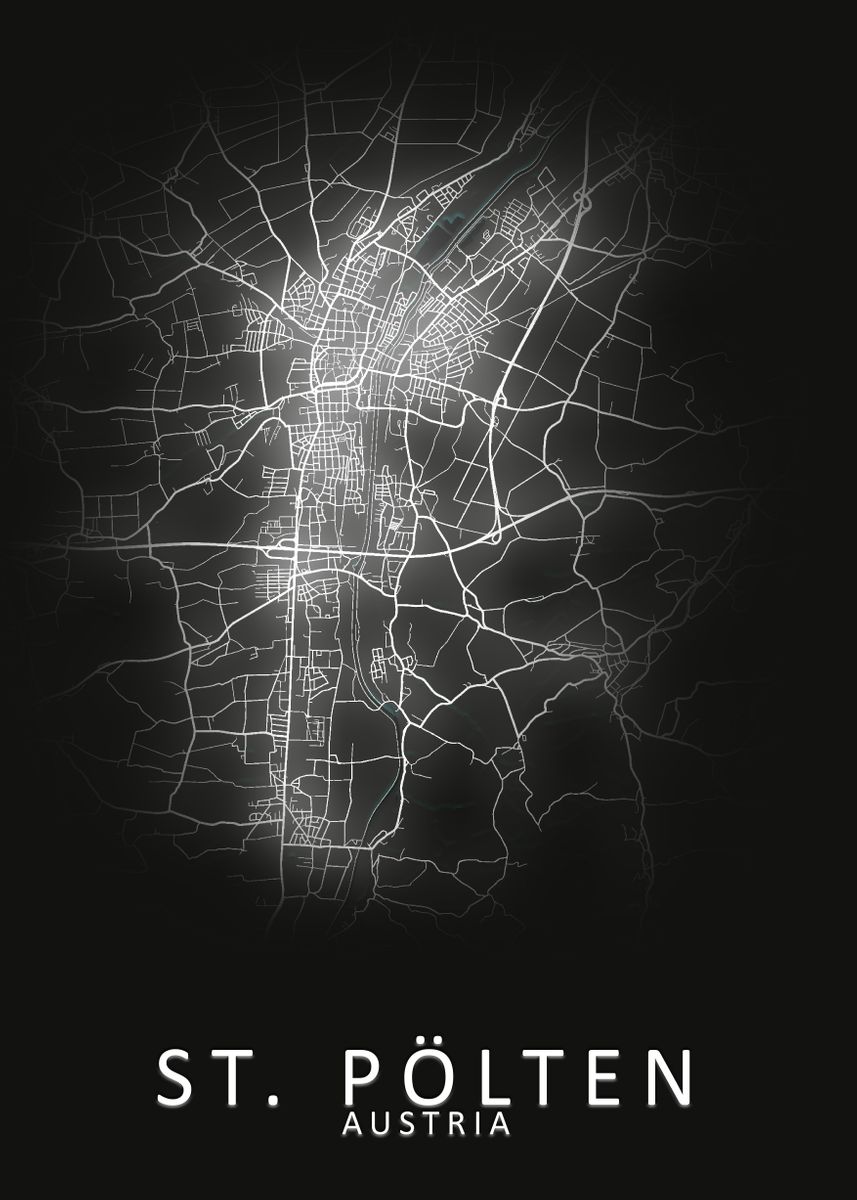 'St Polten Austria City Map' Poster, picture, metal print, paint by ...