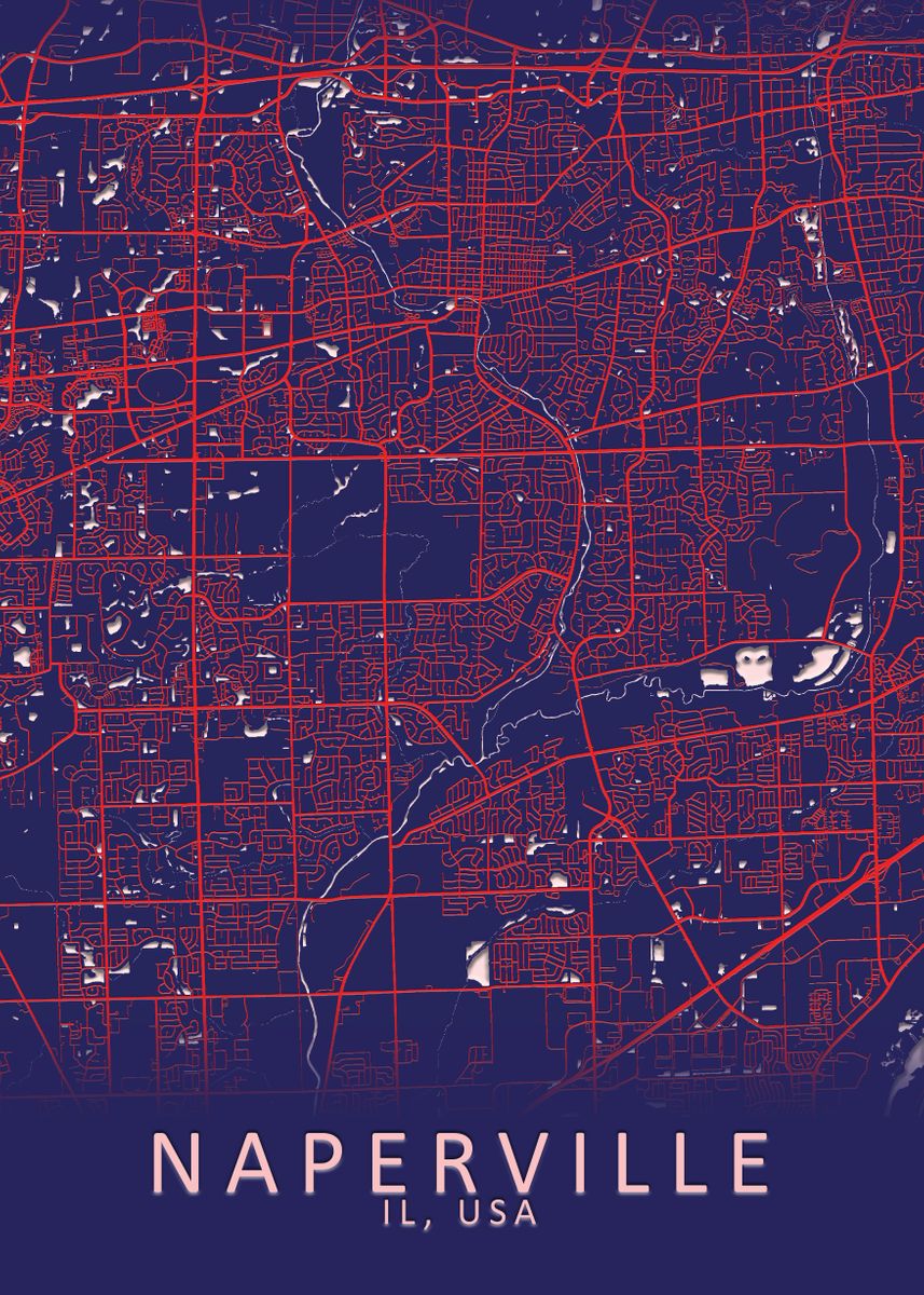 'Naperville IL USA City Map' Poster by City Map Art Prints | Displate