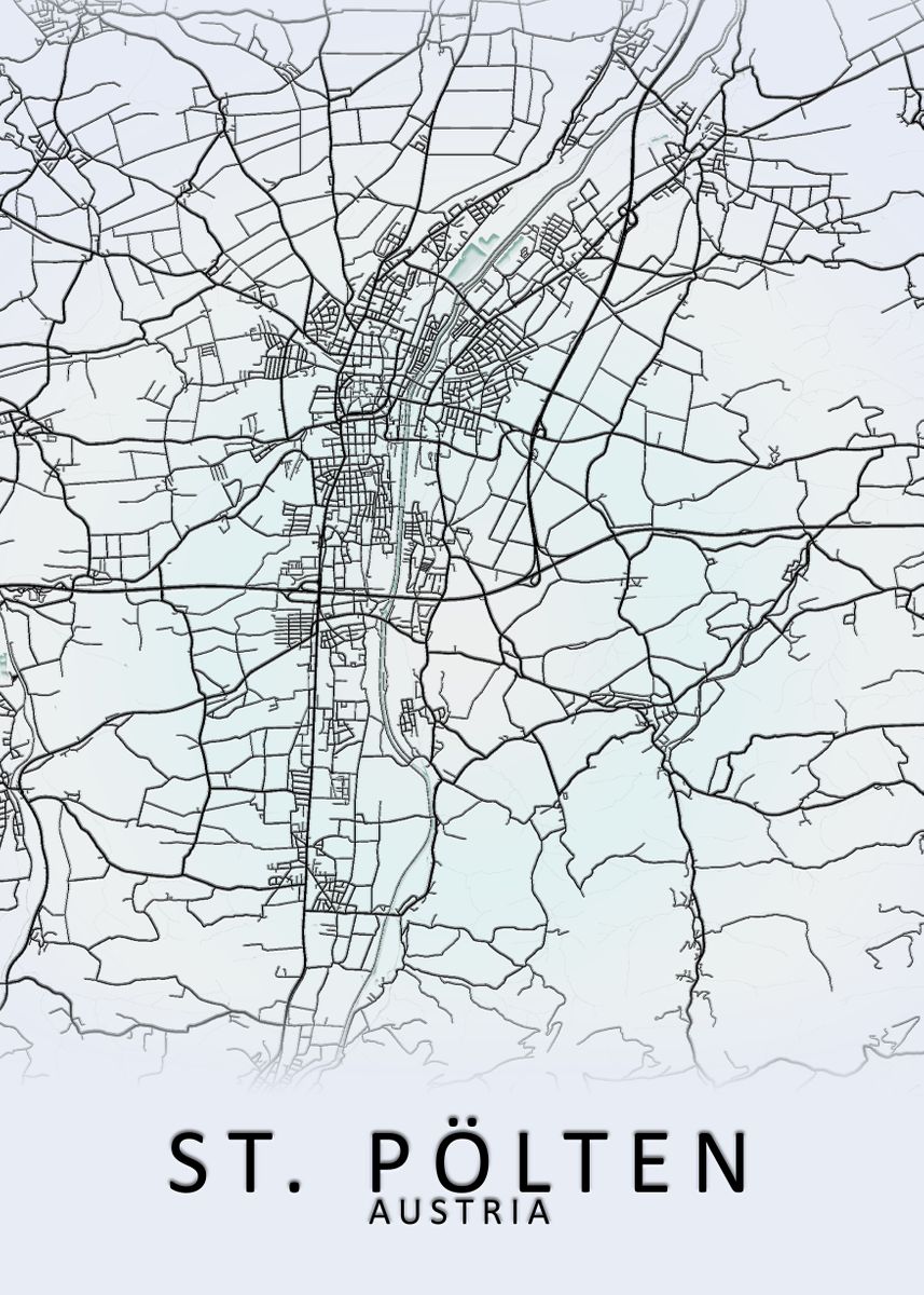 'St Polten Austria City Map' Poster, picture, metal print, paint by ...