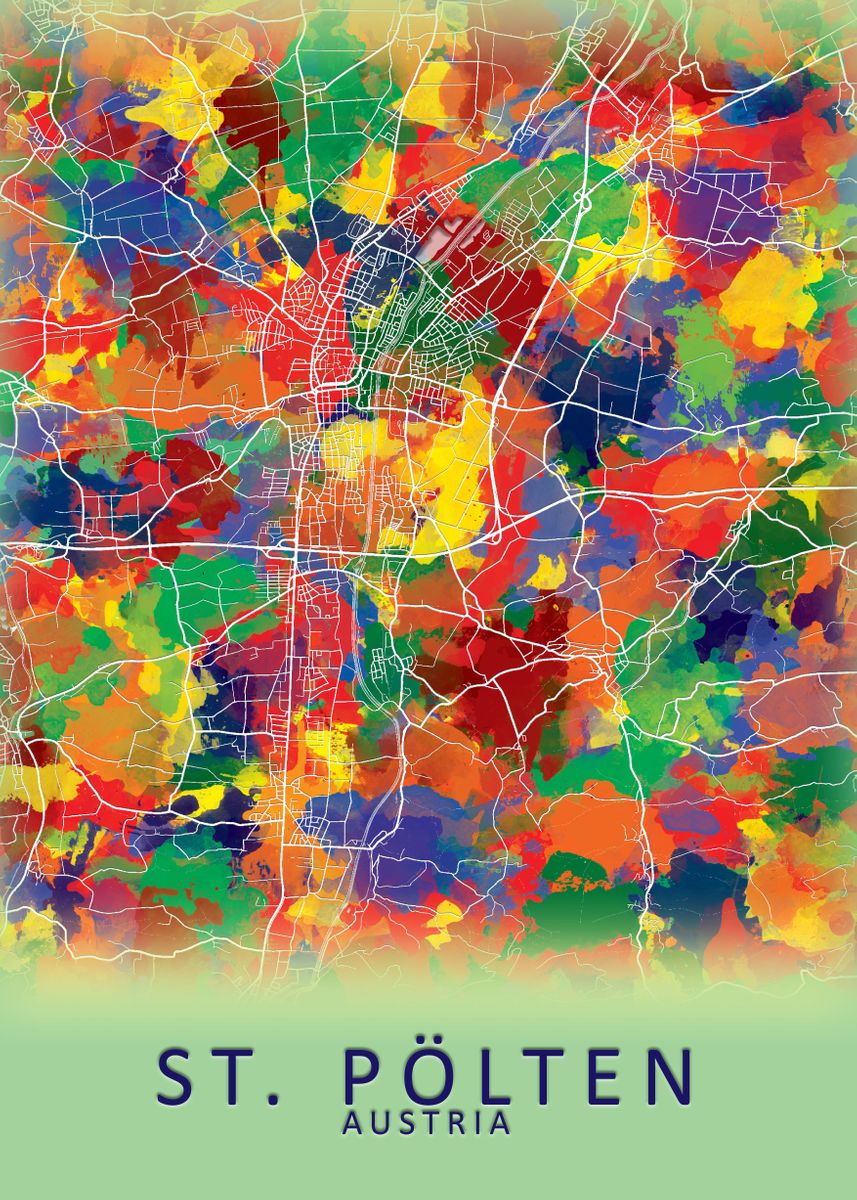 'St Polten Austria City Map' Poster by City Map Art Prints | Displate