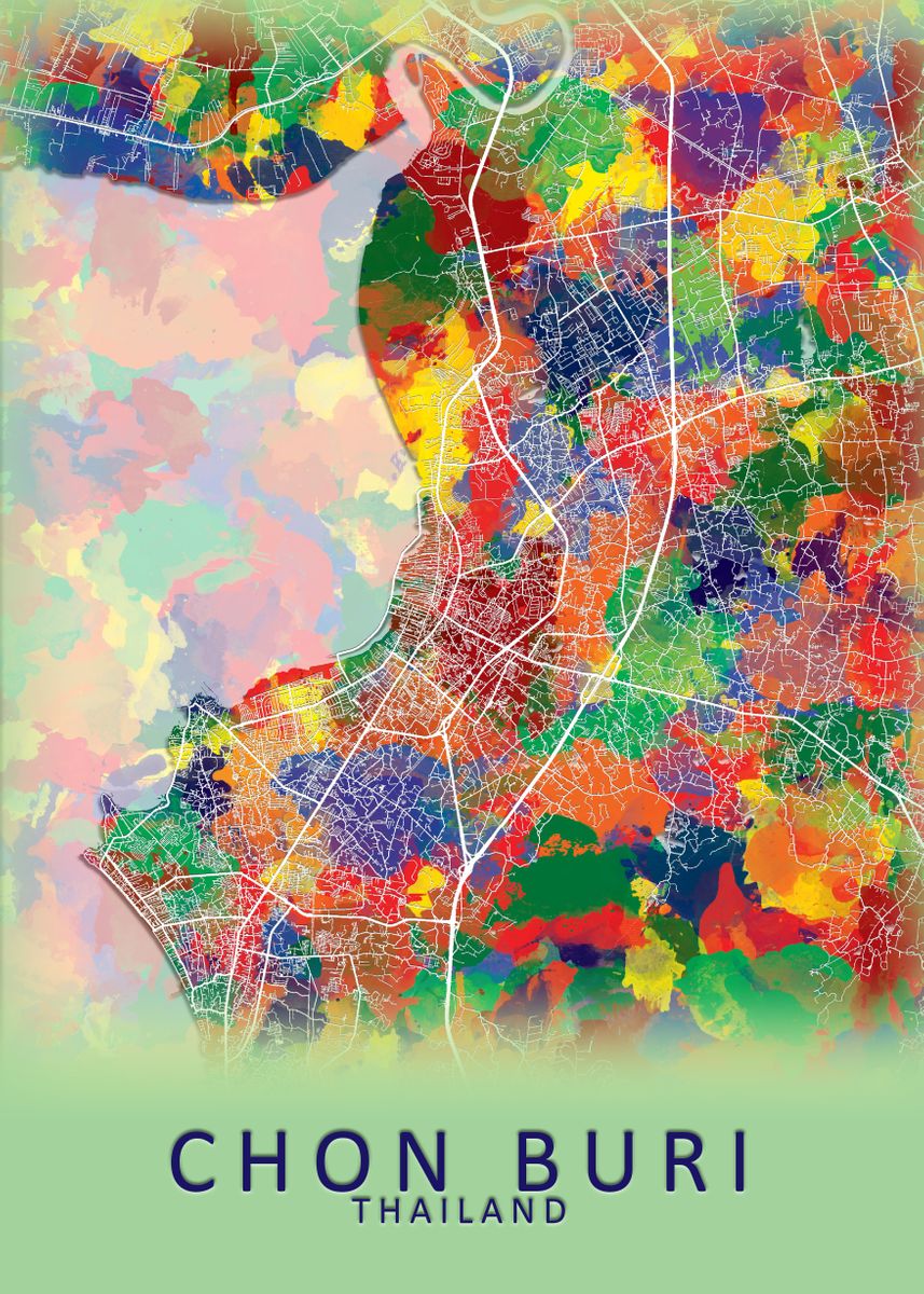 'Chon Buri Thailand Map' Poster by City Map Art Prints | Displate