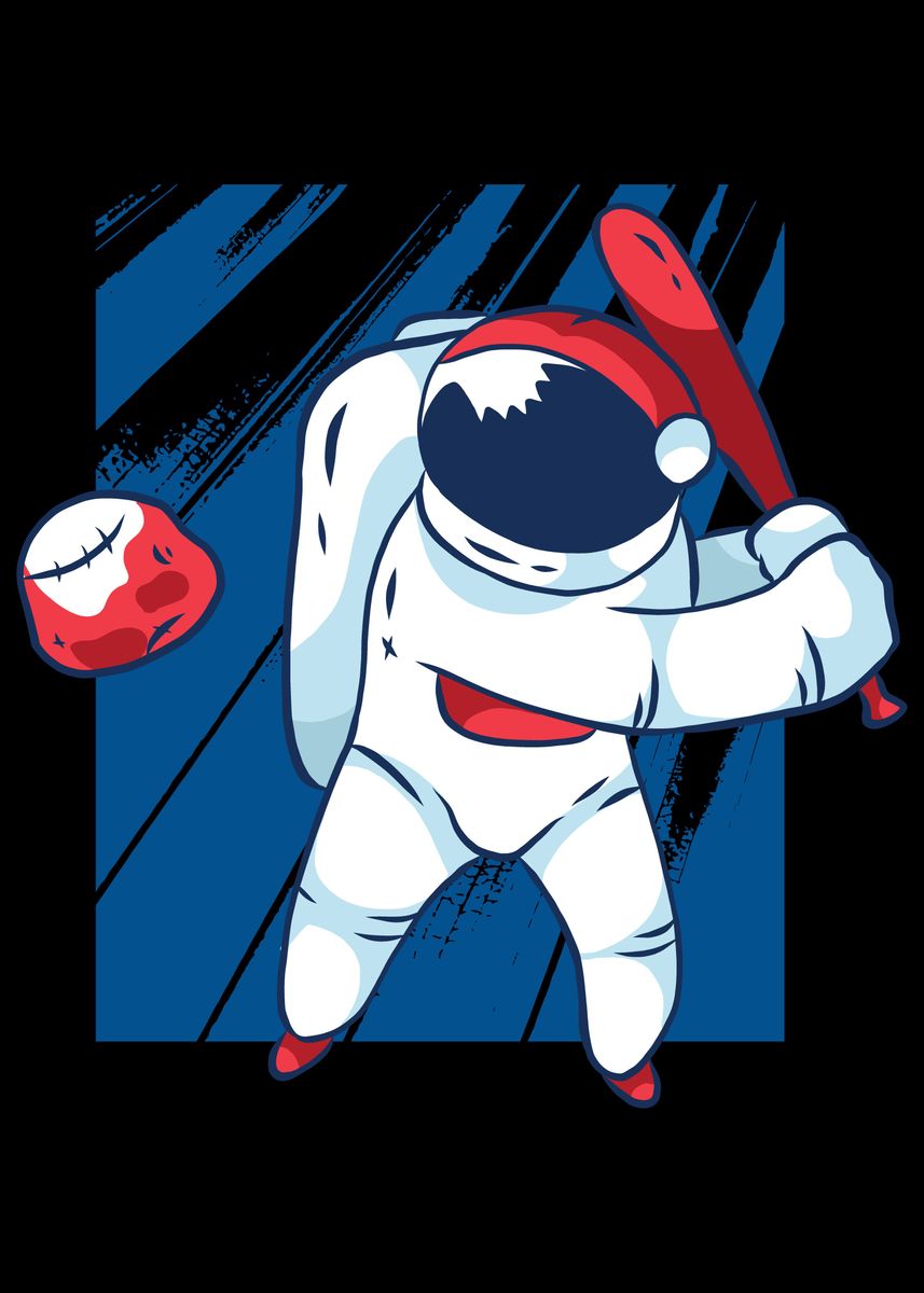 'Astronaut playing Baseball' Poster, picture, metal print, paint by ...
