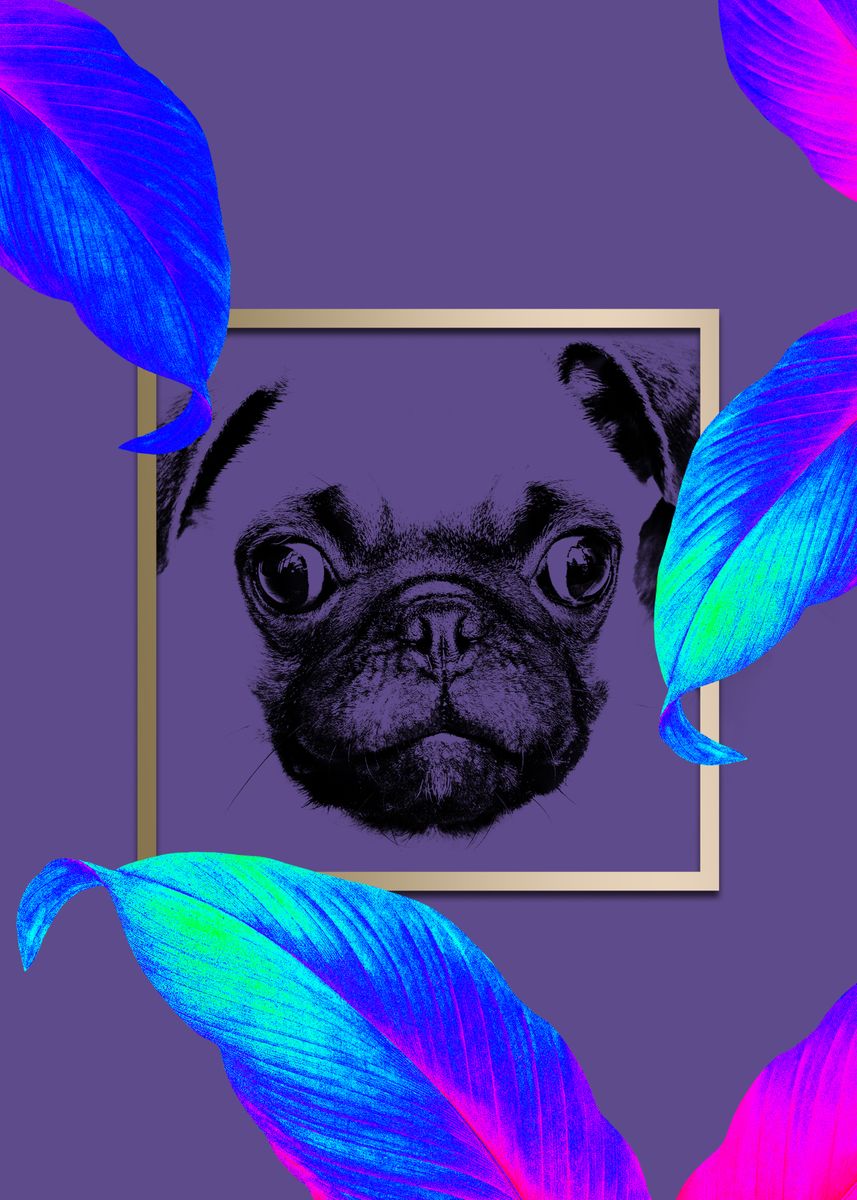 'Colourful Pug Dog Style' Poster, picture, metal print, paint by ...