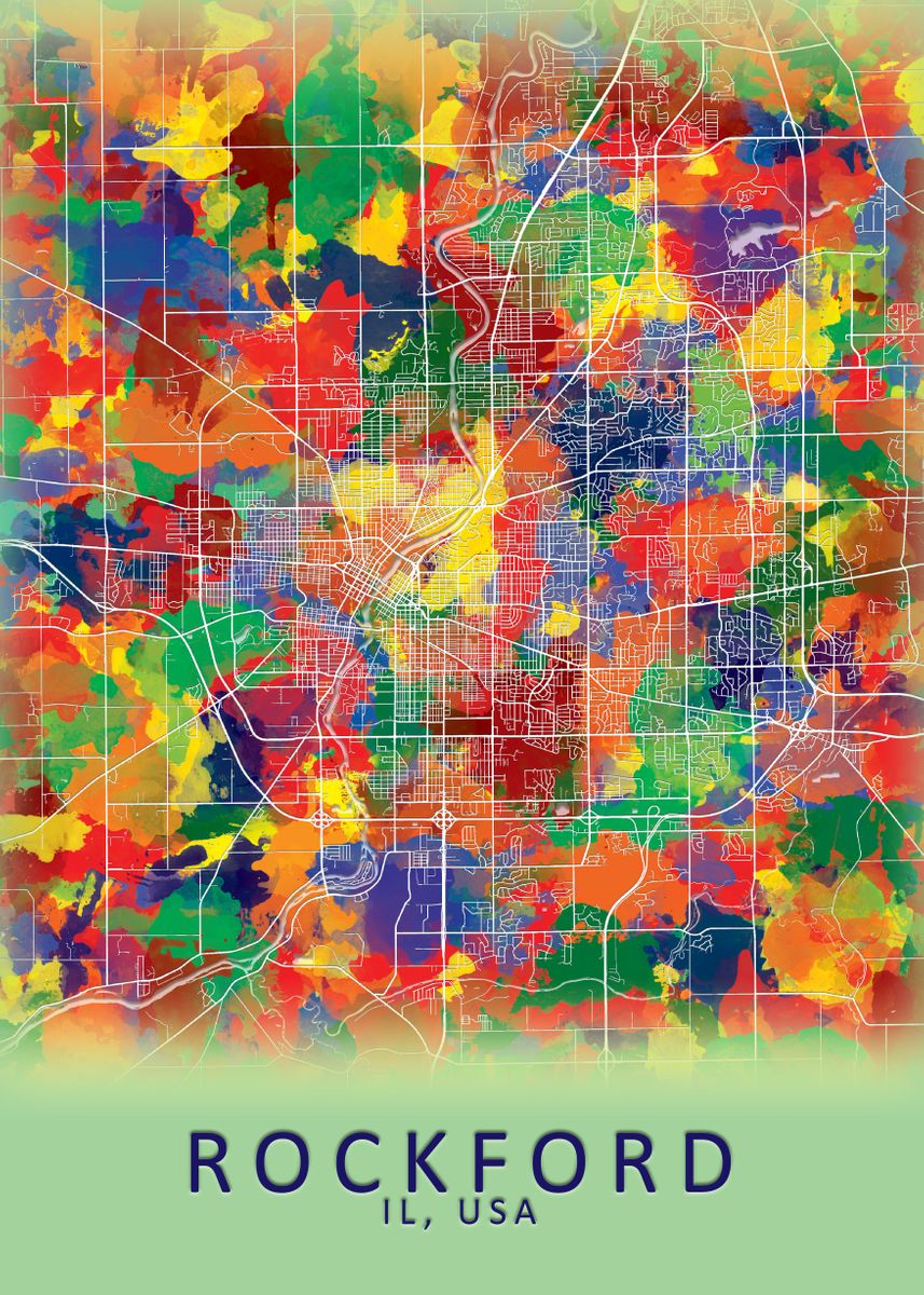 'Rockford IL USA City Map' Poster, picture, metal print, paint by City ...