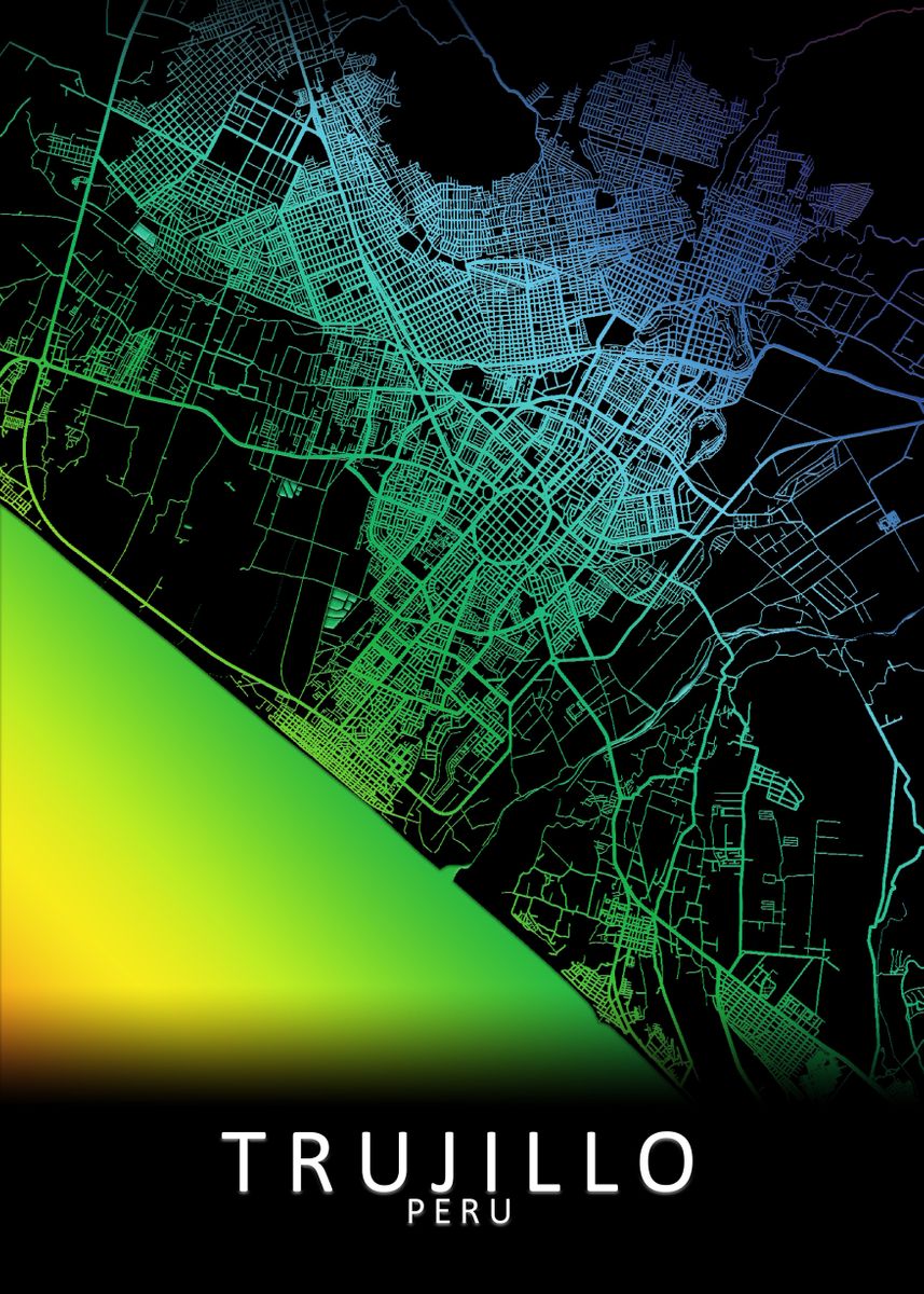 'Trujillo Peru City Map' Poster, picture, metal print, paint by City ...