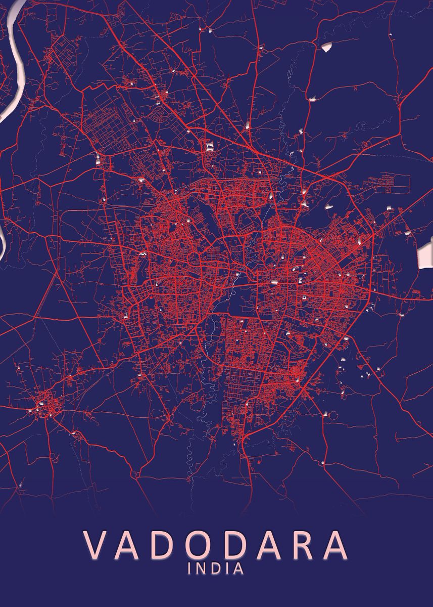 'Vadodara India City Map' Poster by City Map Art Prints | Displate