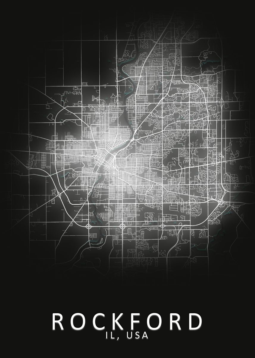 'Rockford IL USA City Map' Poster, picture, metal print, paint by City ...