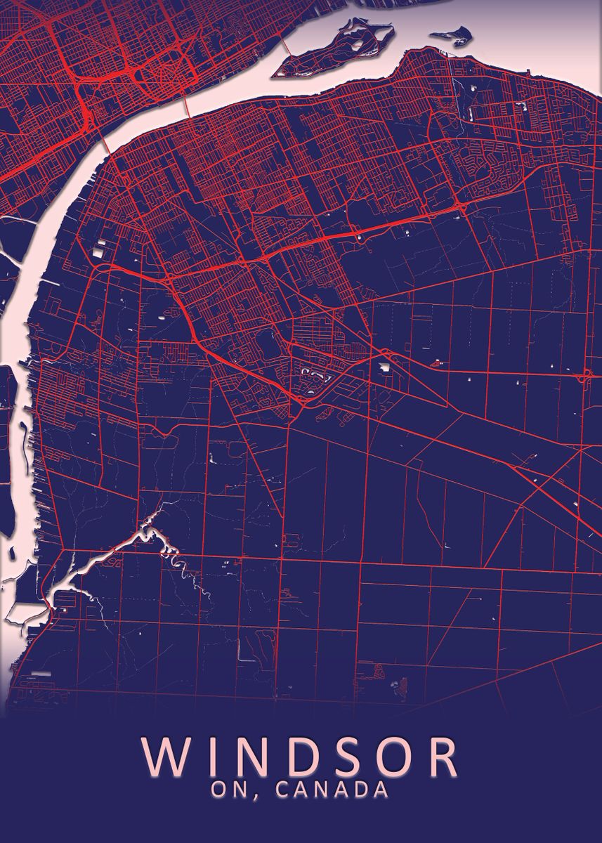 'Windsor ON Canada City Map' Poster by City Map Art Prints | Displate