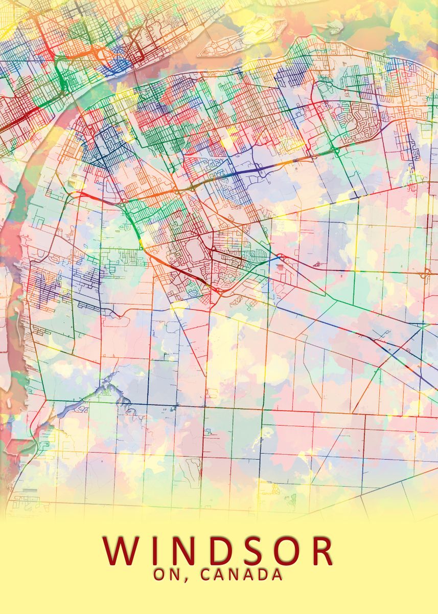 'Windsor ON Canada City Map' Poster, picture, metal print, paint by ...