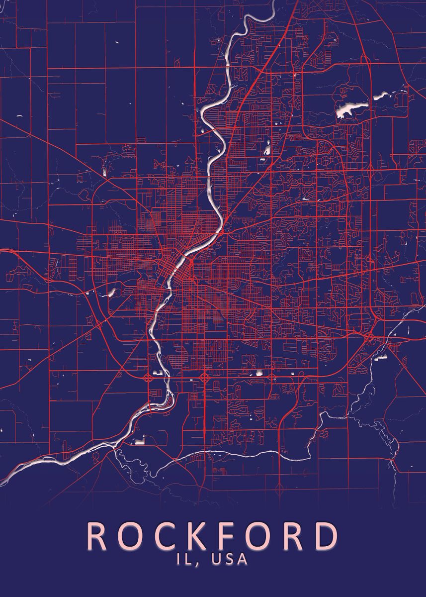'Rockford IL USA City Map' Poster, picture, metal print, paint by City ...