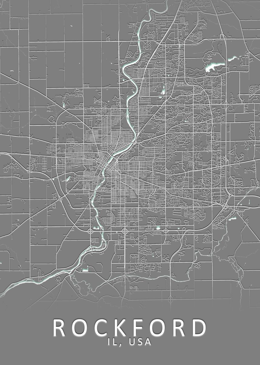 'Rockford IL USA City Map' Poster, picture, metal print, paint by City ...