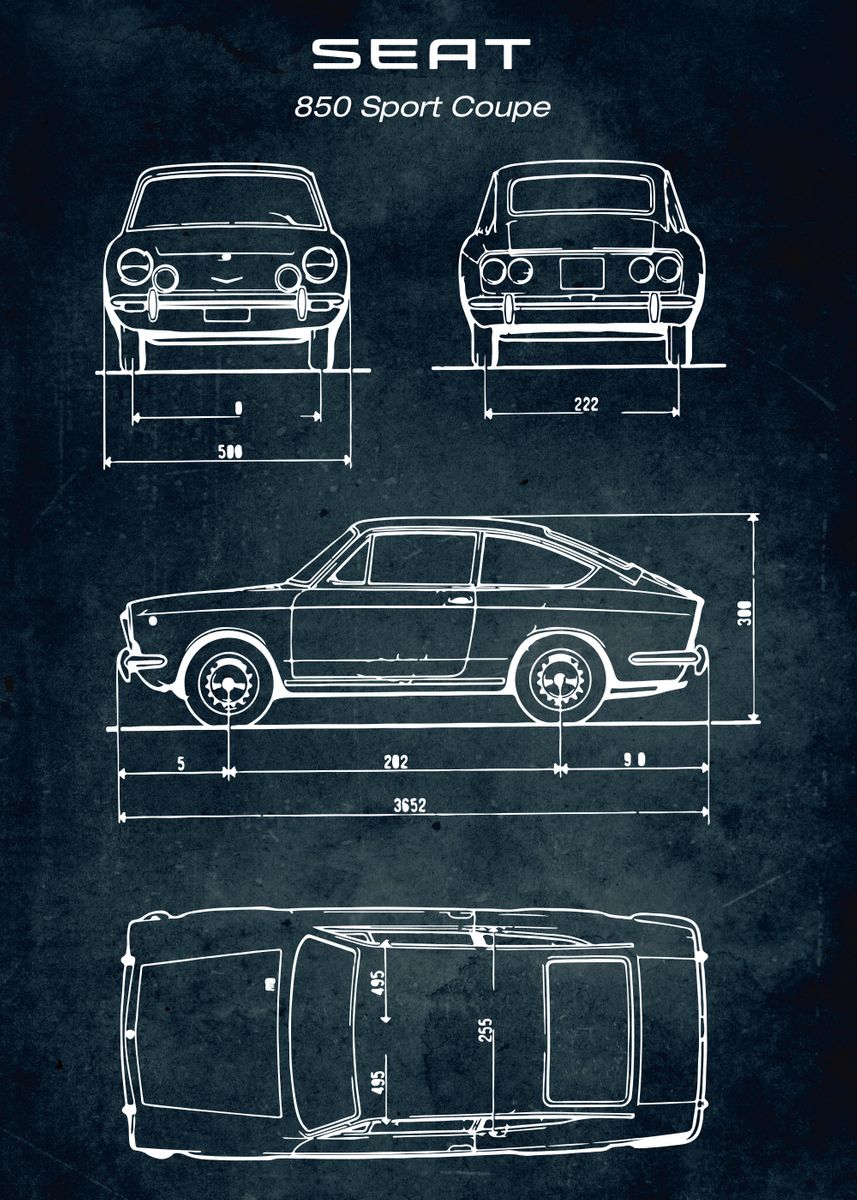 'No226 Seat 850 Sport Coupe' Poster, picture, metal print, paint by ...