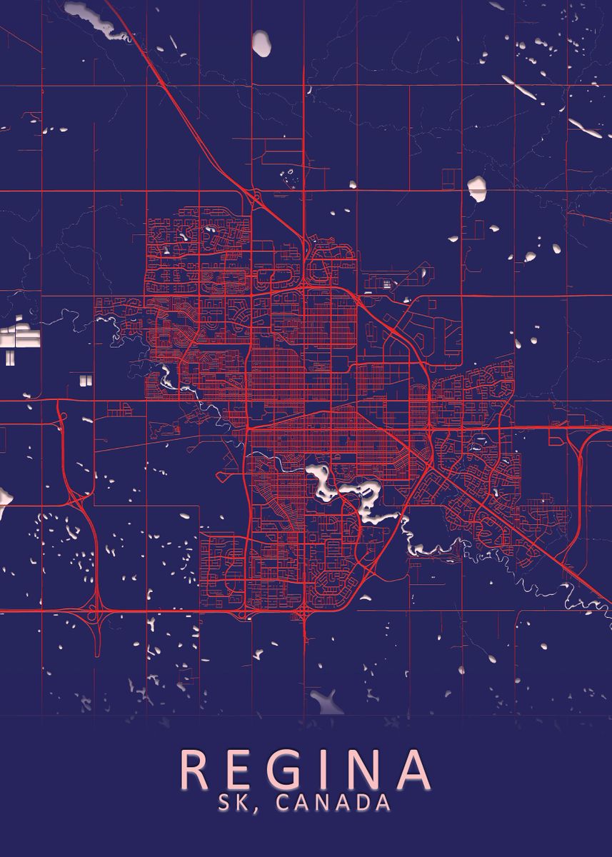 'Regina SK Canada City Map' Poster, picture, metal print, paint by City ...