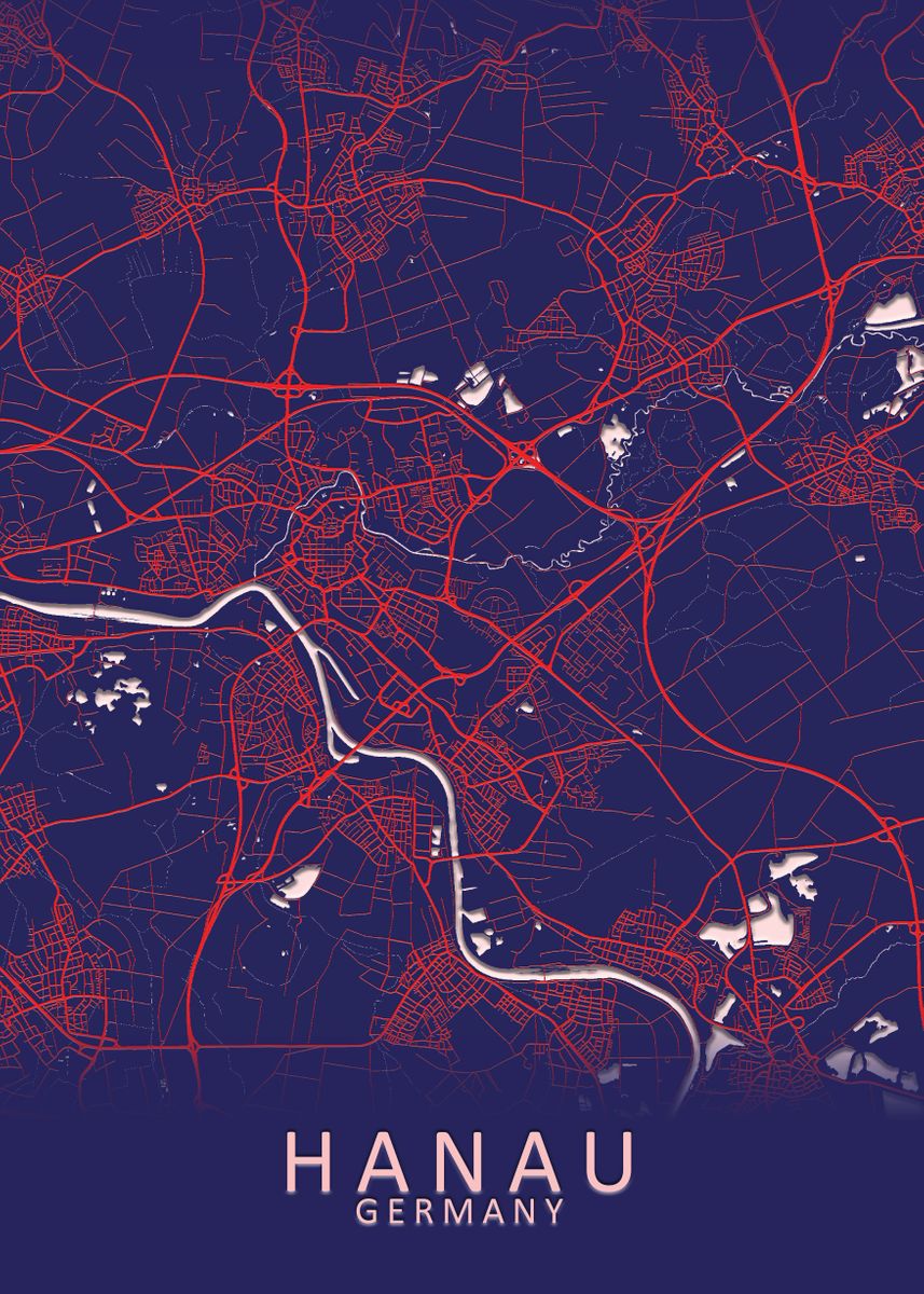 'Hanau Germany City Map' Poster, picture, metal print, paint by City ...