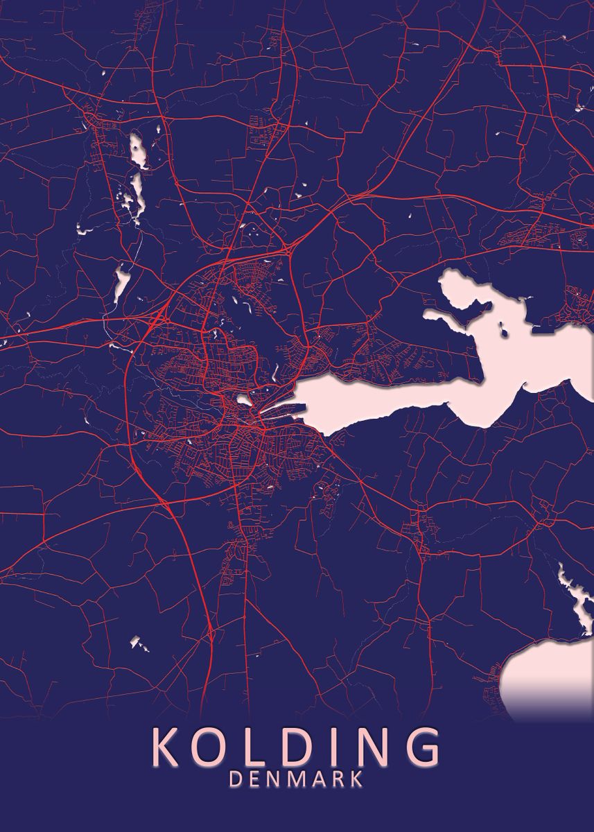 'Kolding Denmark City Map' Poster, picture, metal print, paint by City ...