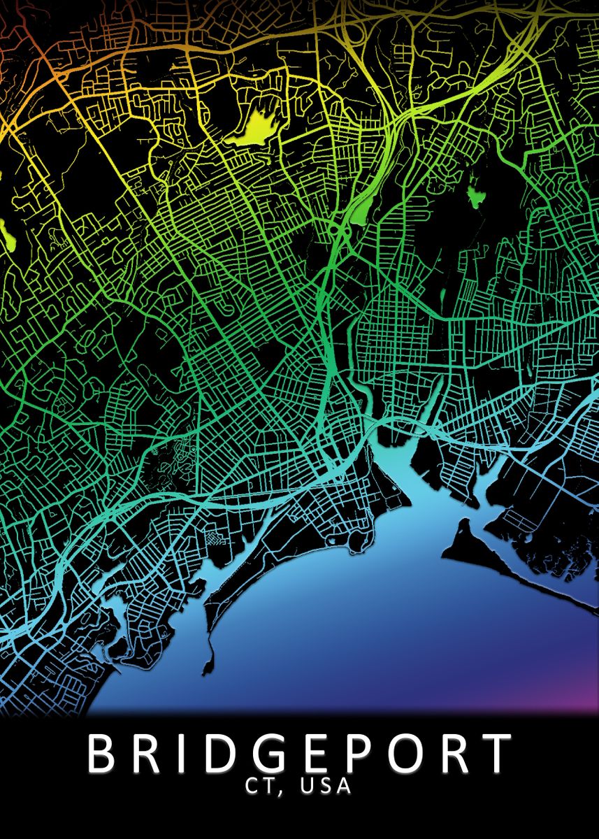 'Bridgeport CT USA City Map' Poster, picture, metal print, paint by ...