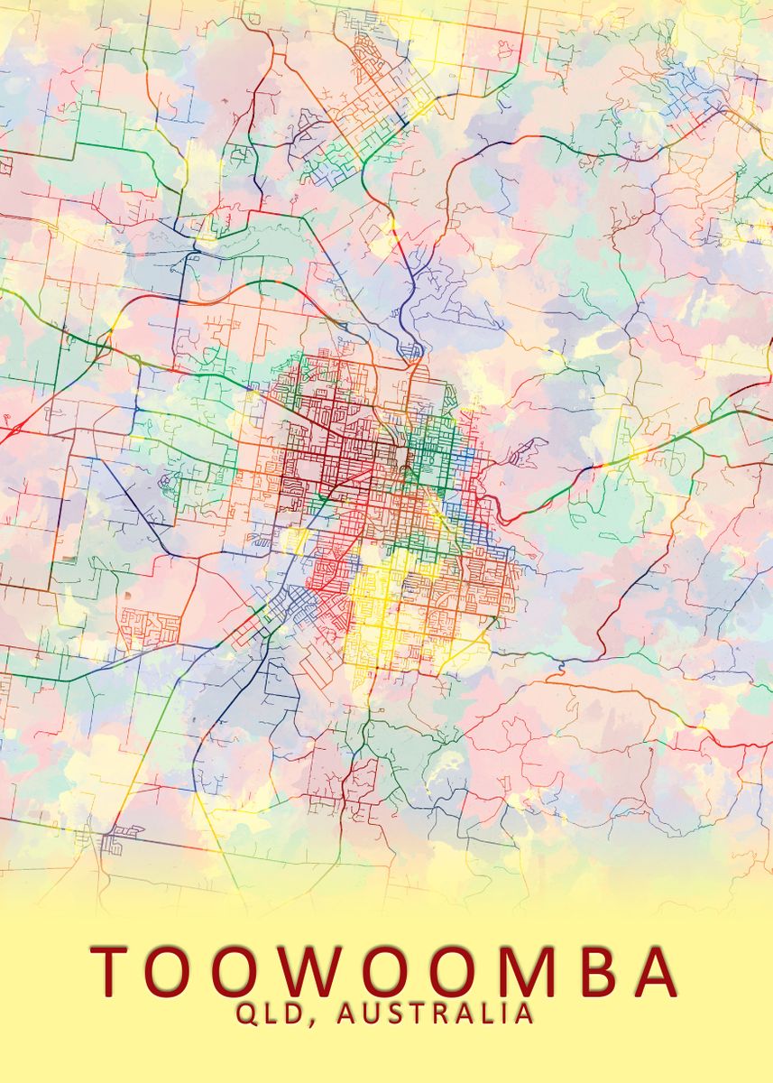 'Toowoomba Australia Map' Poster, picture, metal print, paint by City ...
