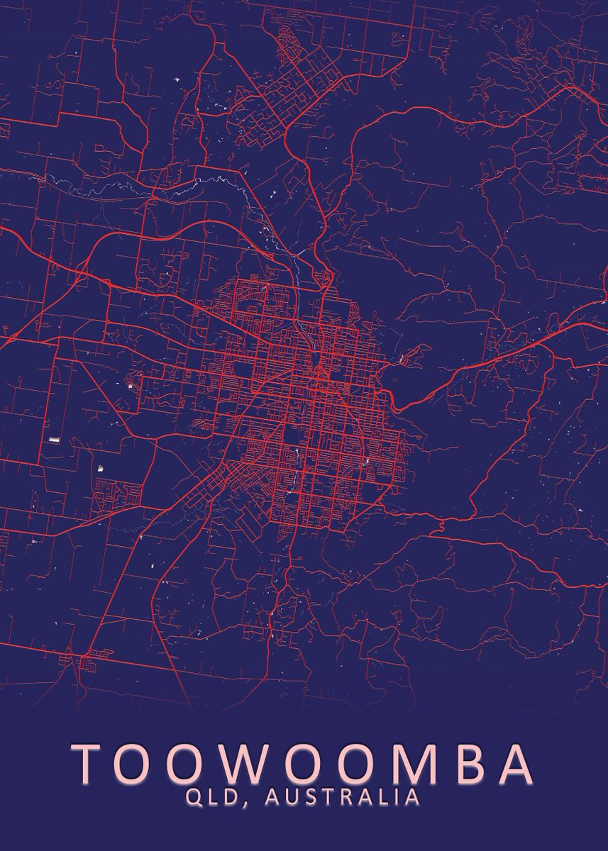 'Toowoomba Australia Map' Poster, picture, metal print, paint by City ...