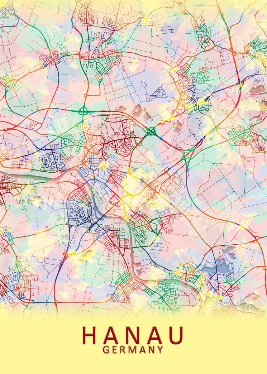 'Hanau Germany City Map' Poster, picture, metal print, paint by City ...