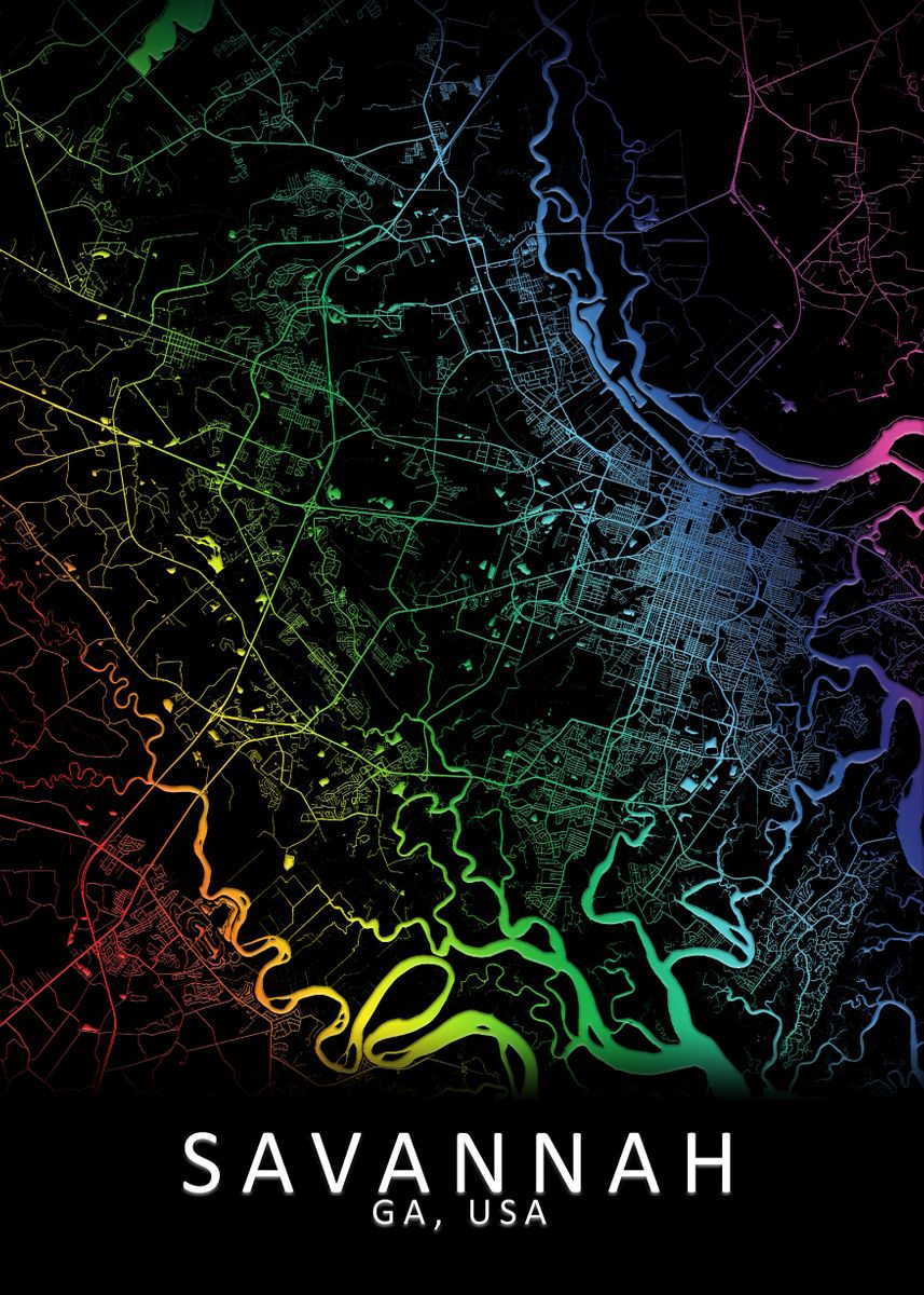 'Savannah GA USA City Map' Poster, picture, metal print, paint by City ...