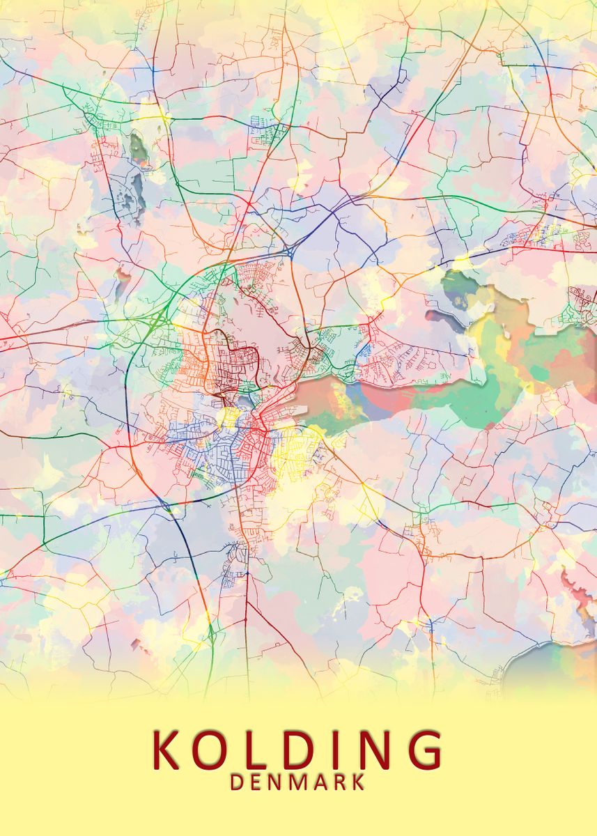 'Kolding Denmark City Map' Poster, picture, metal print, paint by City ...