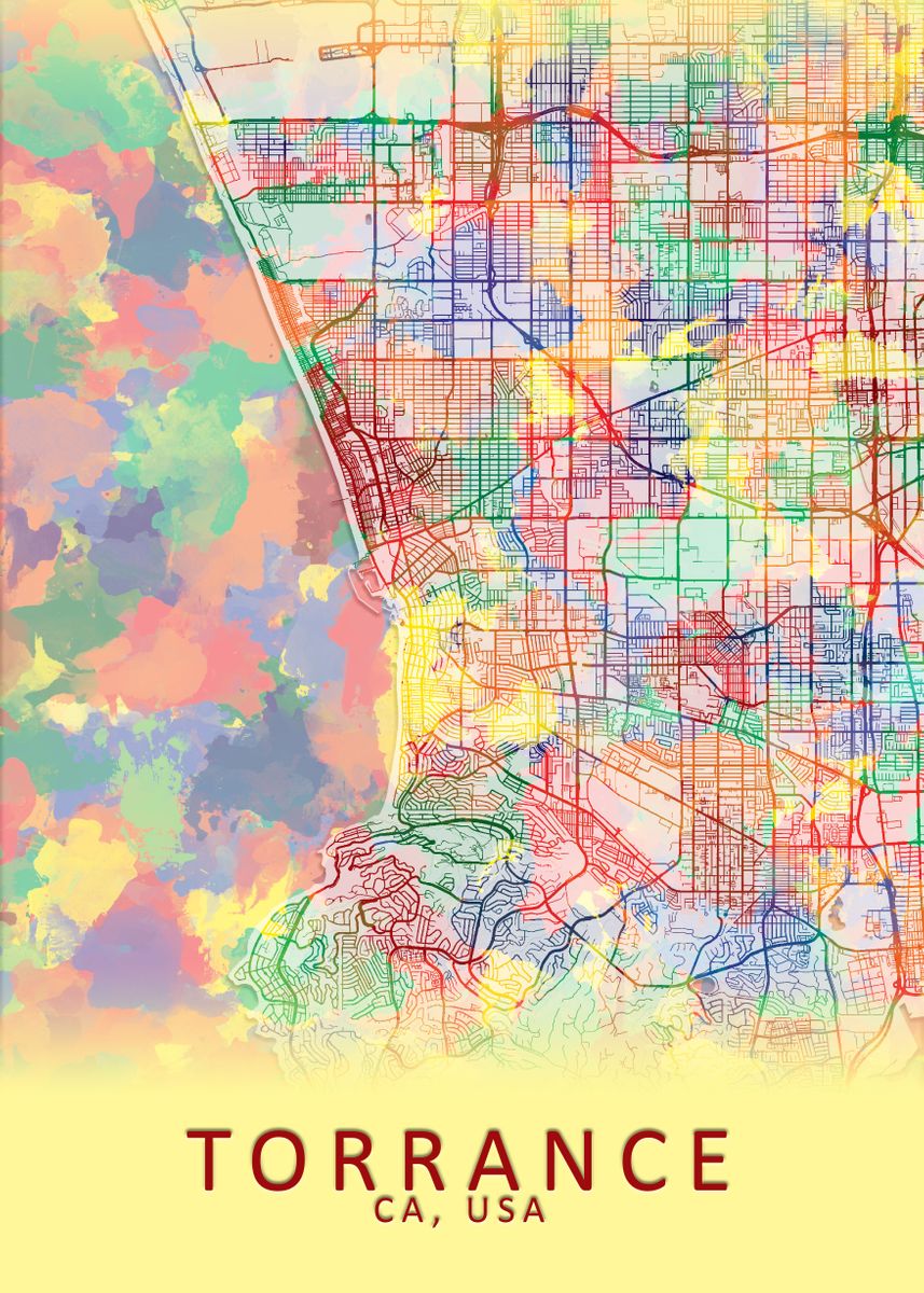 'Torrance CA USA City Map' Poster, picture, metal print, paint by City ...