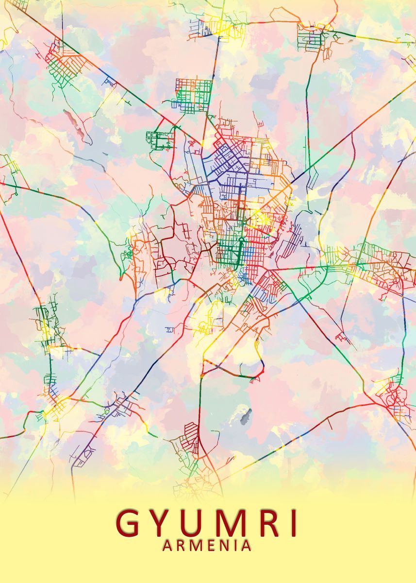 'Gyumri Armenia City Map' Poster, picture, metal print, paint by City ...