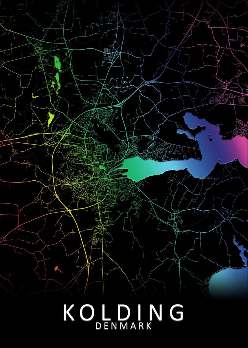 'Kolding Denmark City Map' Poster, picture, metal print, paint by City ...