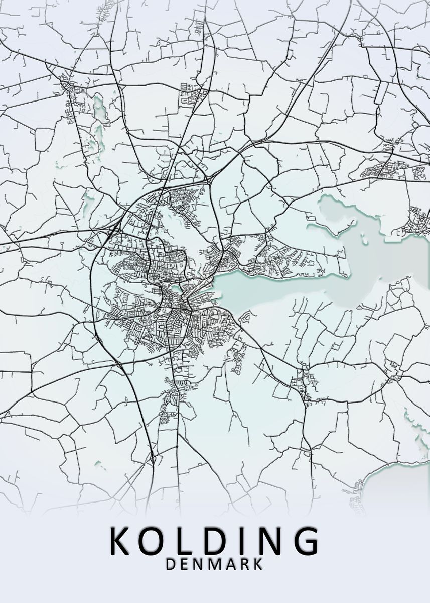'Kolding Denmark City Map' Poster, picture, metal print, paint by City ...
