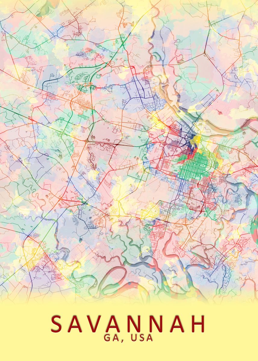 'Savannah GA USA City Map' Poster, picture, metal print, paint by City ...