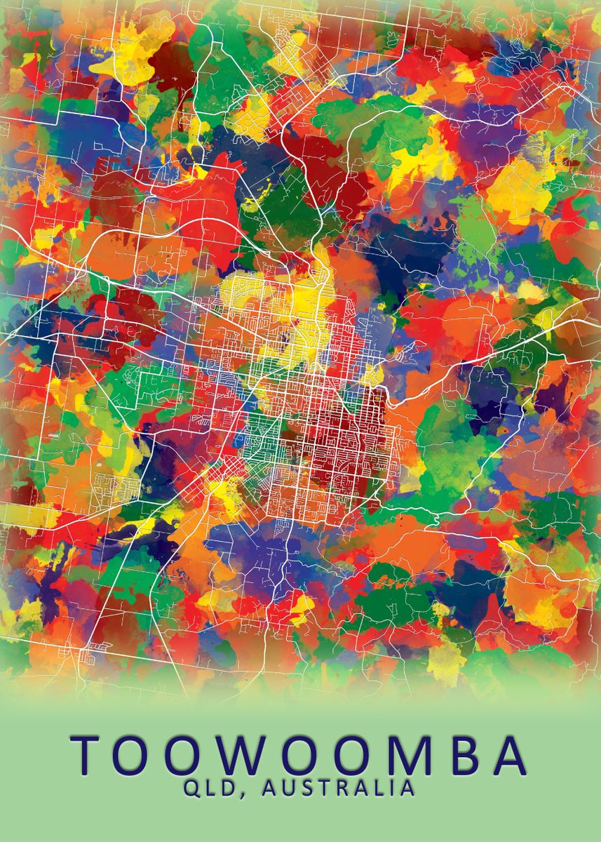 'Toowoomba Australia Map' Poster, picture, metal print, paint by City ...