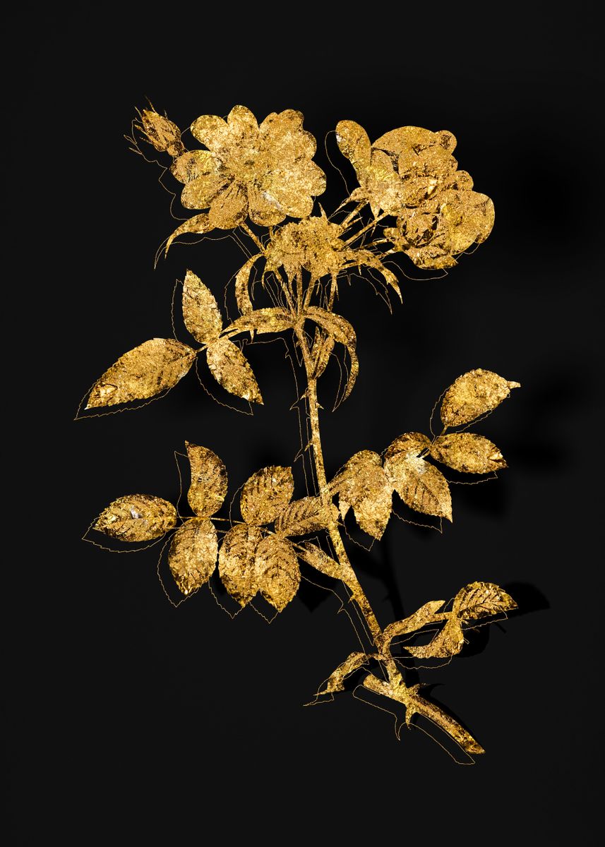 'Gold Flora on Black' Poster, picture, metal print, paint by Holy Rock ...