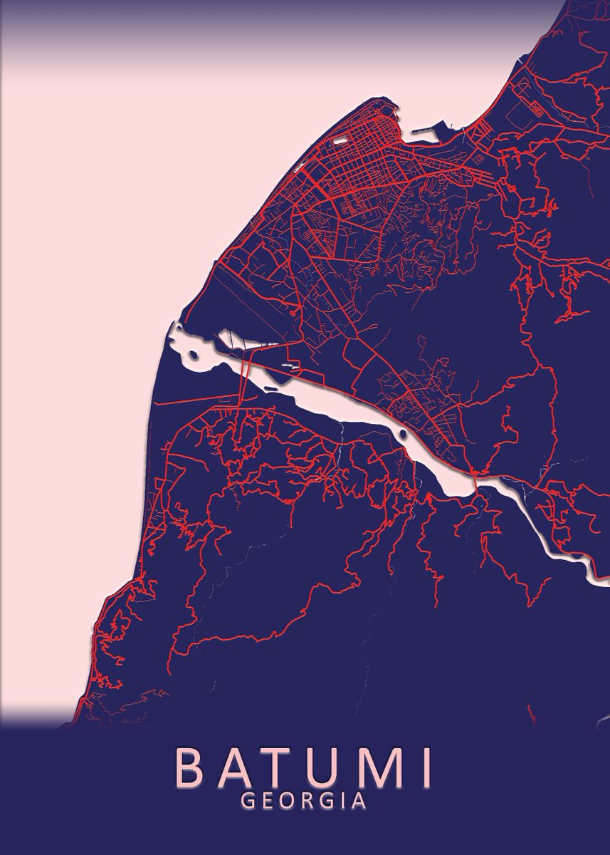 'Batumi Georgia City Map' Poster, picture, metal print, paint by City ...